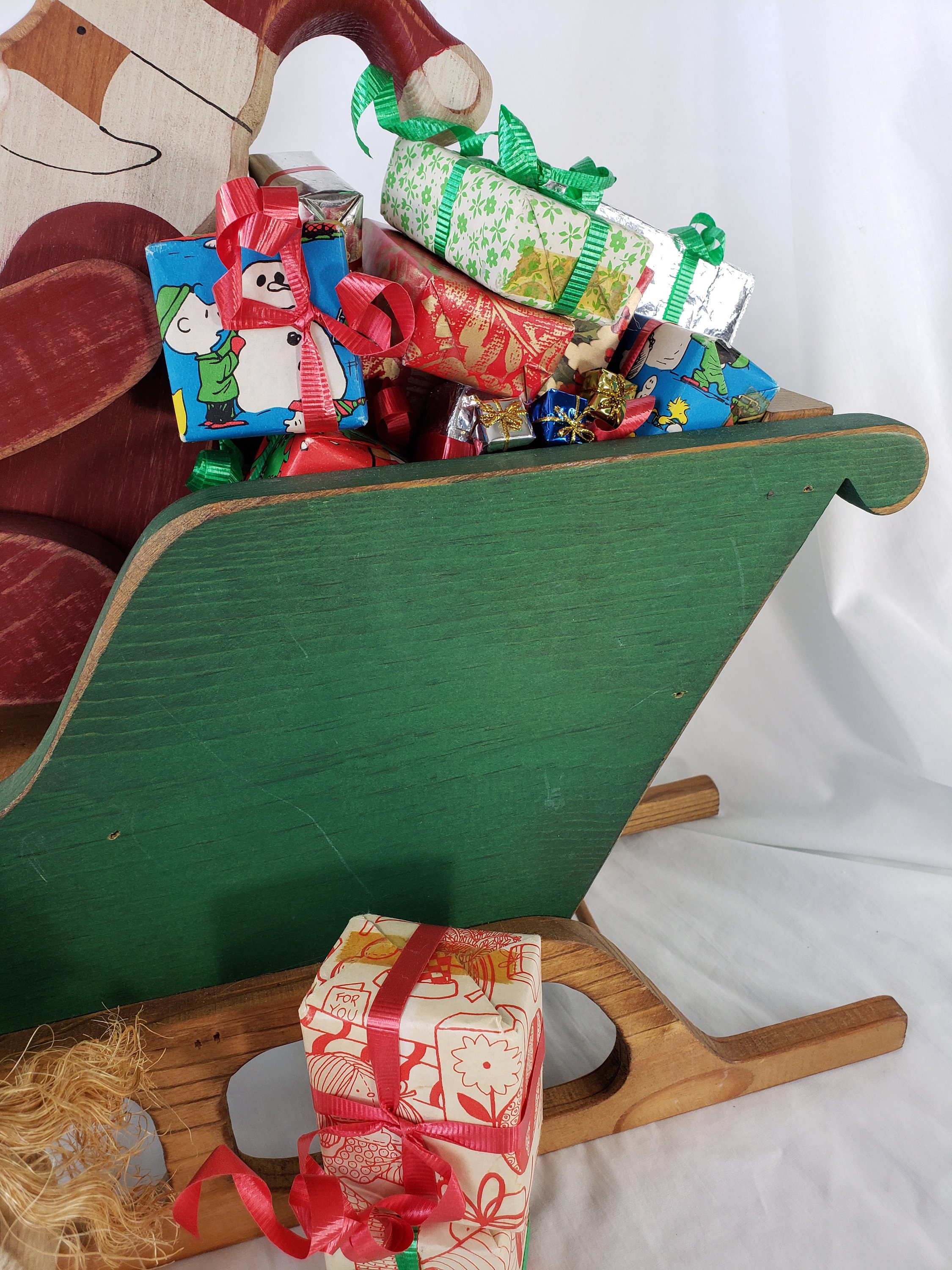 Vintage Santa Claus in His Wood Sleig With Reindeer for Christmas ...