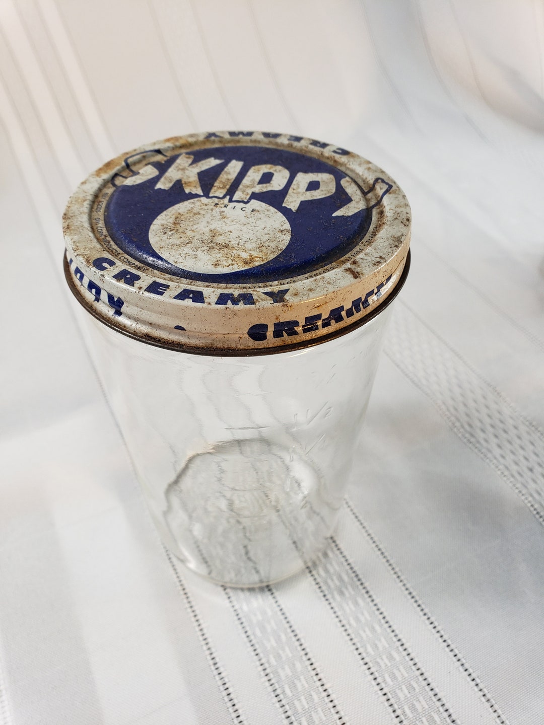 Vintage Skippy Creamy Peanut Butter Jar With Original Blue and White ...
