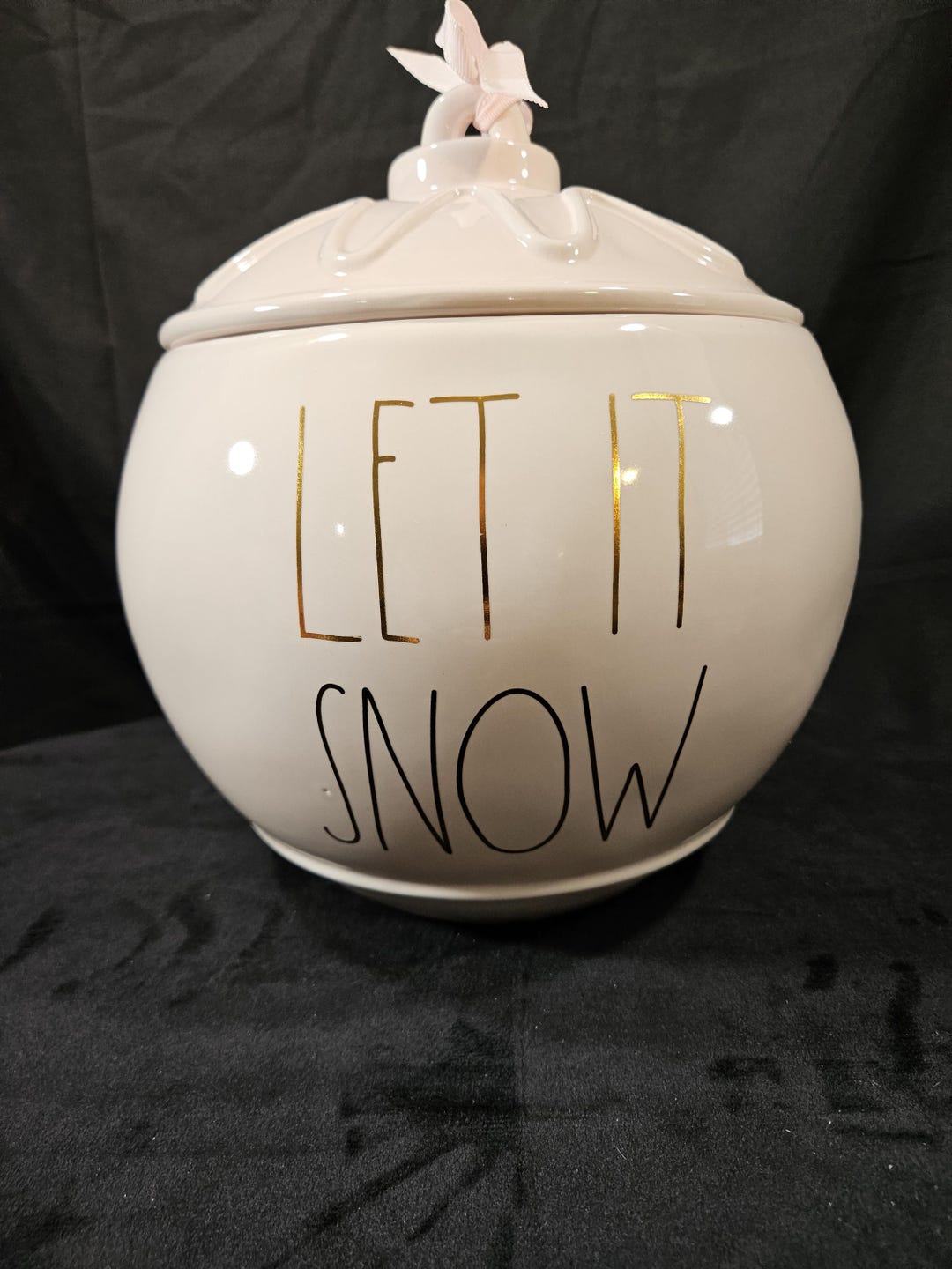Large Pink Rae Dunn "let It Snow" Ornament Shaped Canister or Cookie ...