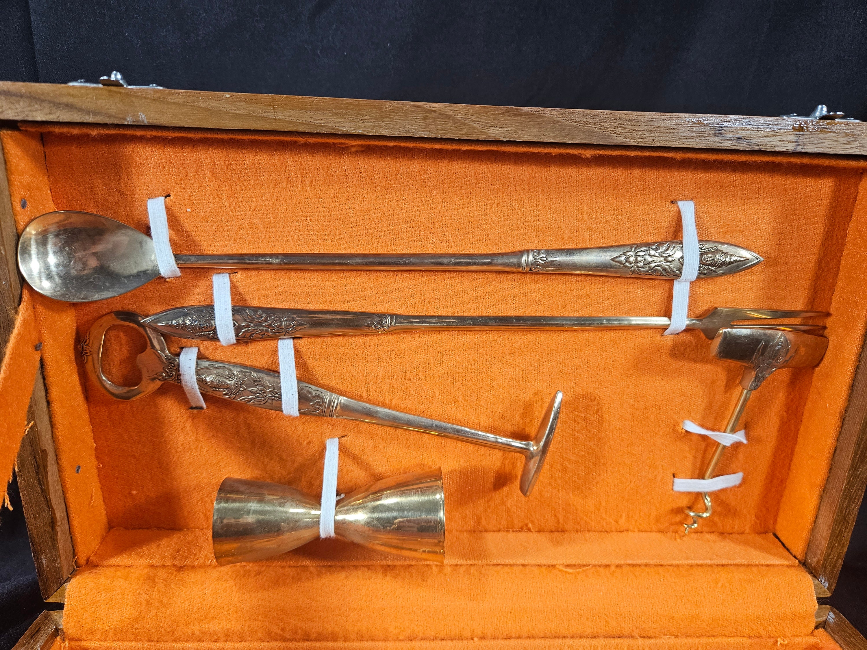 Vintage MCM 9 Piece Bronzeware Bar Tool Set in Wood Case. - Etsy