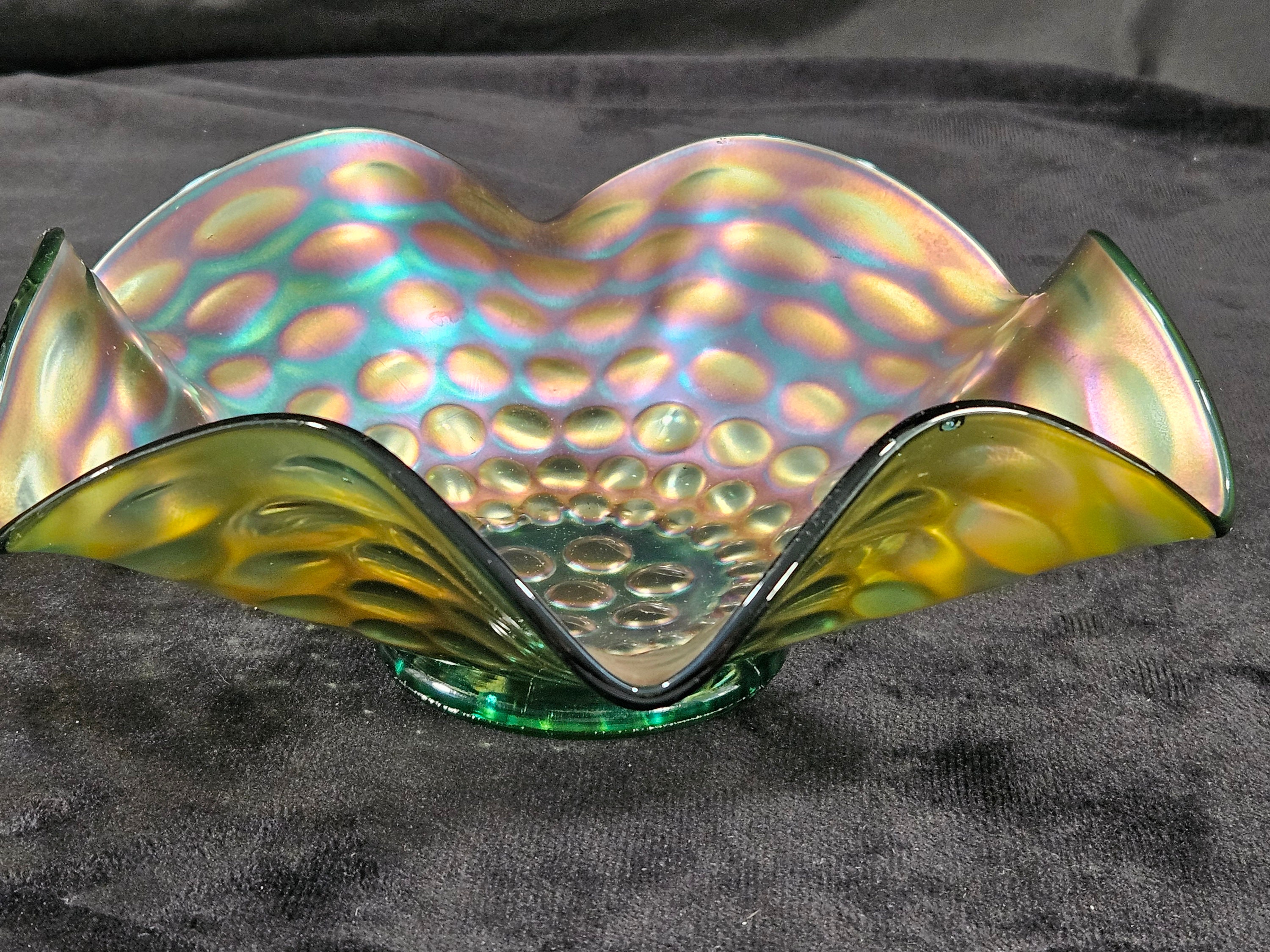 Vintage Fenton Coin Dot Carnival Glass Bowl With Ruffled Edge and an ...