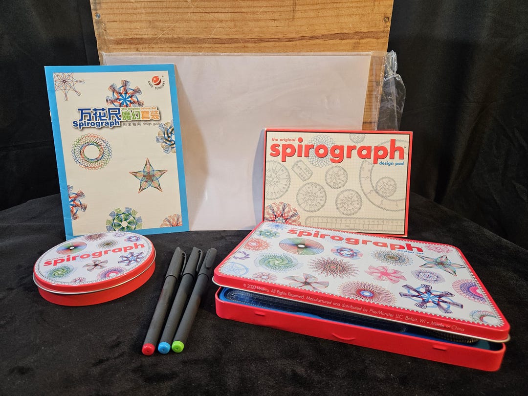 Collection of Vintage and Modern Spirograph Pieces, Pens, Paper, Tins ...