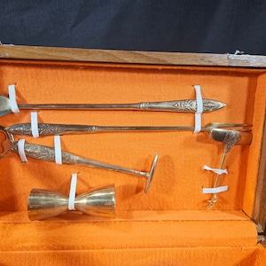 Vintage MCM 9 Piece Bronzeware Bar Tool Set in Wood Case. - Etsy