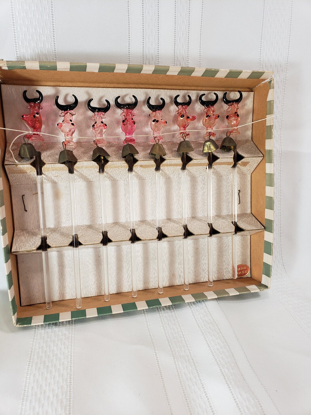 Vintage Hand Blown Glass Reindeer or Bull With Metal Bell Cocktail ...