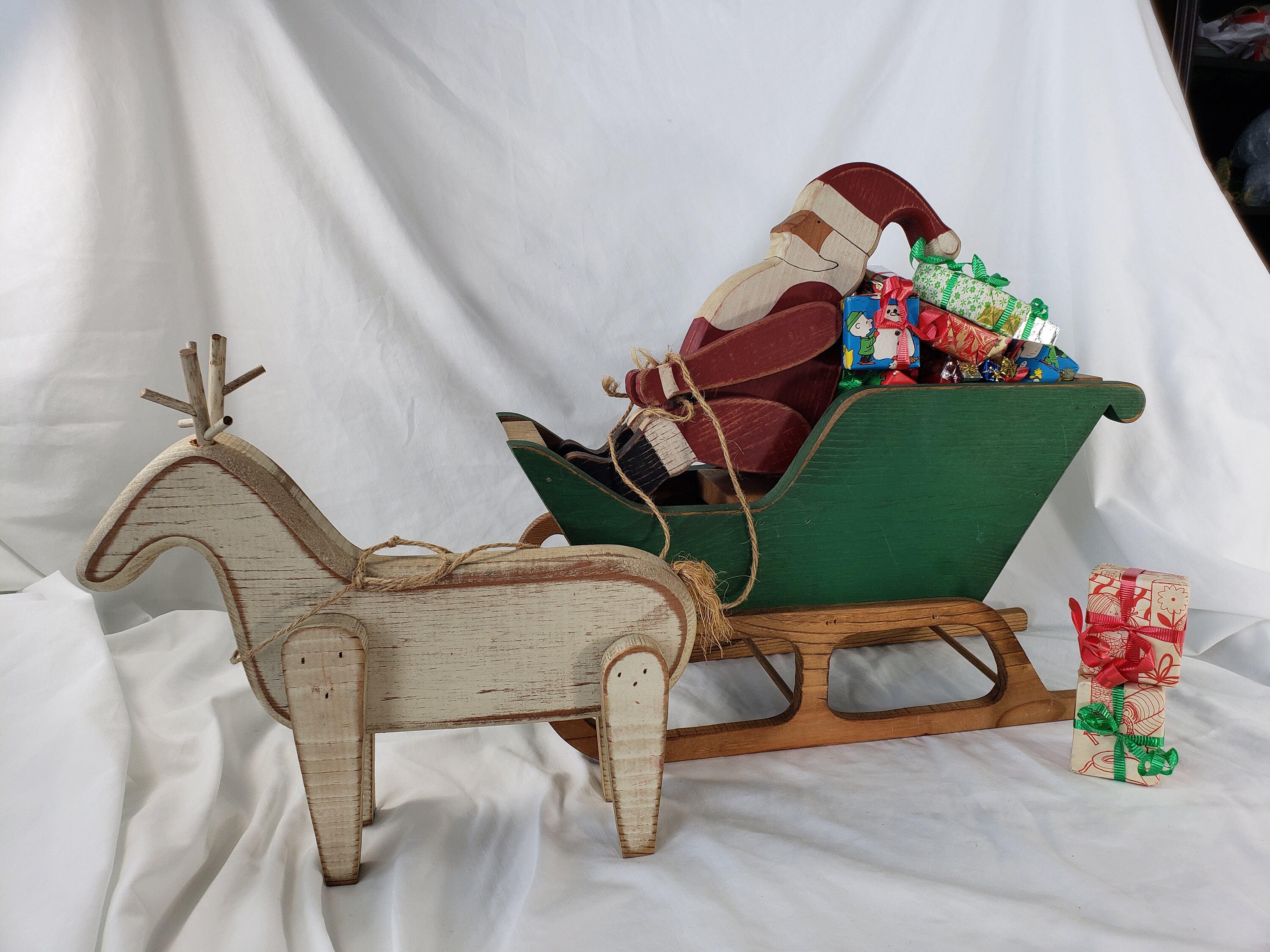 Vintage Santa Claus in His Wood Sleig With Reindeer for Christmas ...