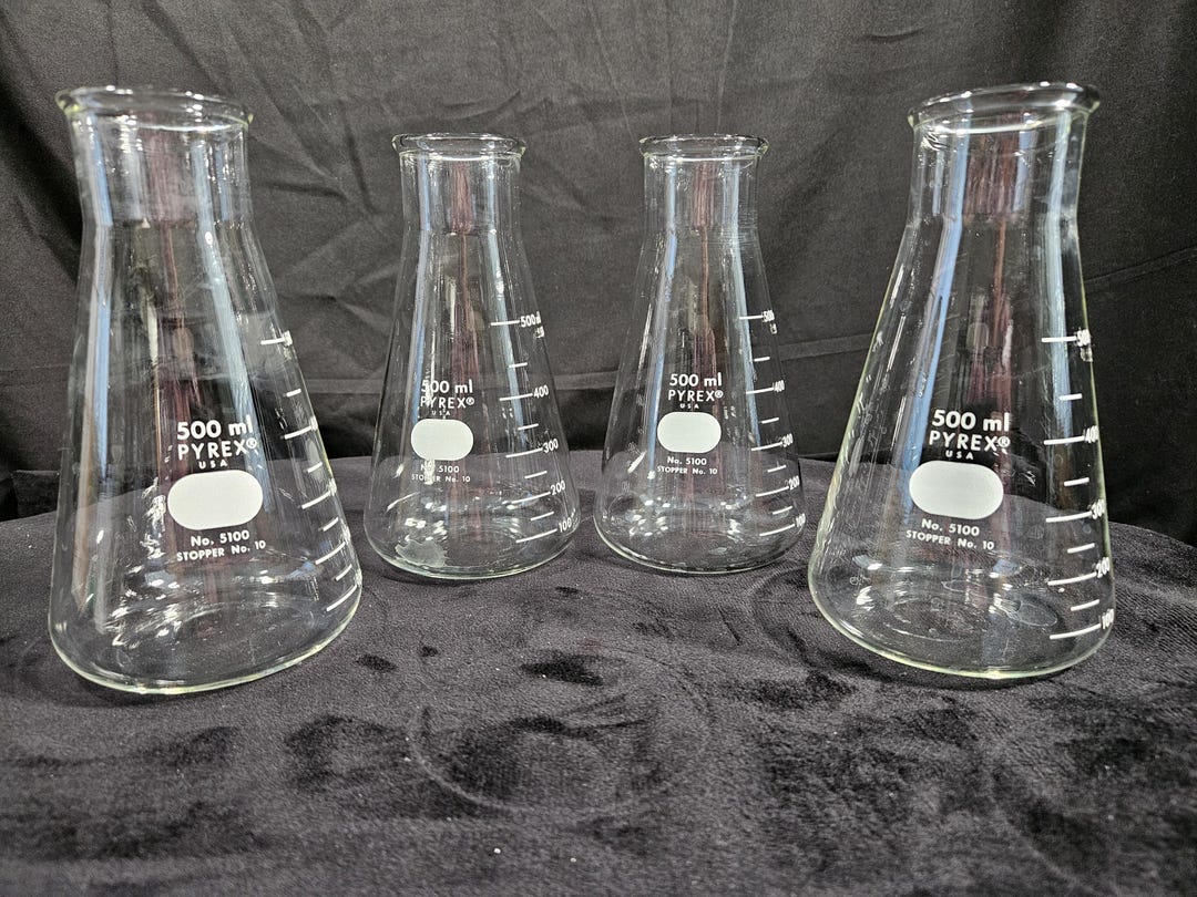 Set of 4 Pyrex Erlenmeyer 500 Ml Lab Flasks or Beakers. No. 5100. - Etsy