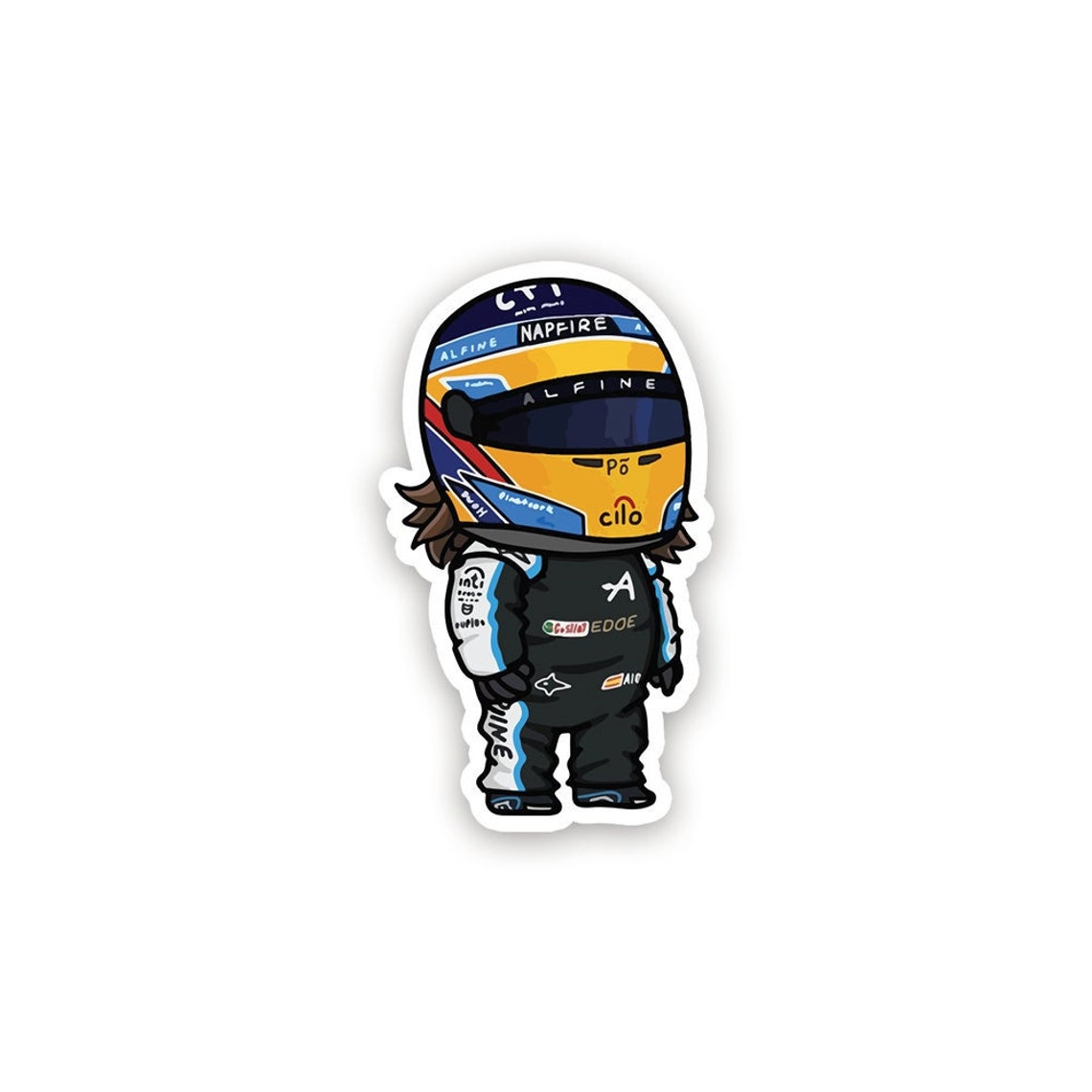 Fernando Alonso Renault F1 Formula One Chibi Cartoon - Color Sticker - Etsy