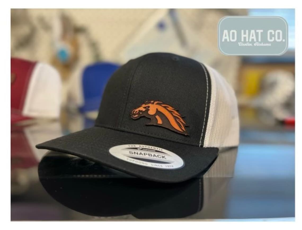 School Mascot Leather Patch Hat, Laser Engraved for School Brand, Team ...