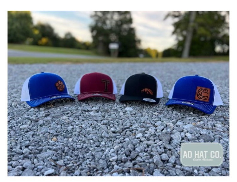 School Mascot Leather Patch Hat, Laser Engraved for School Brand, Team ...