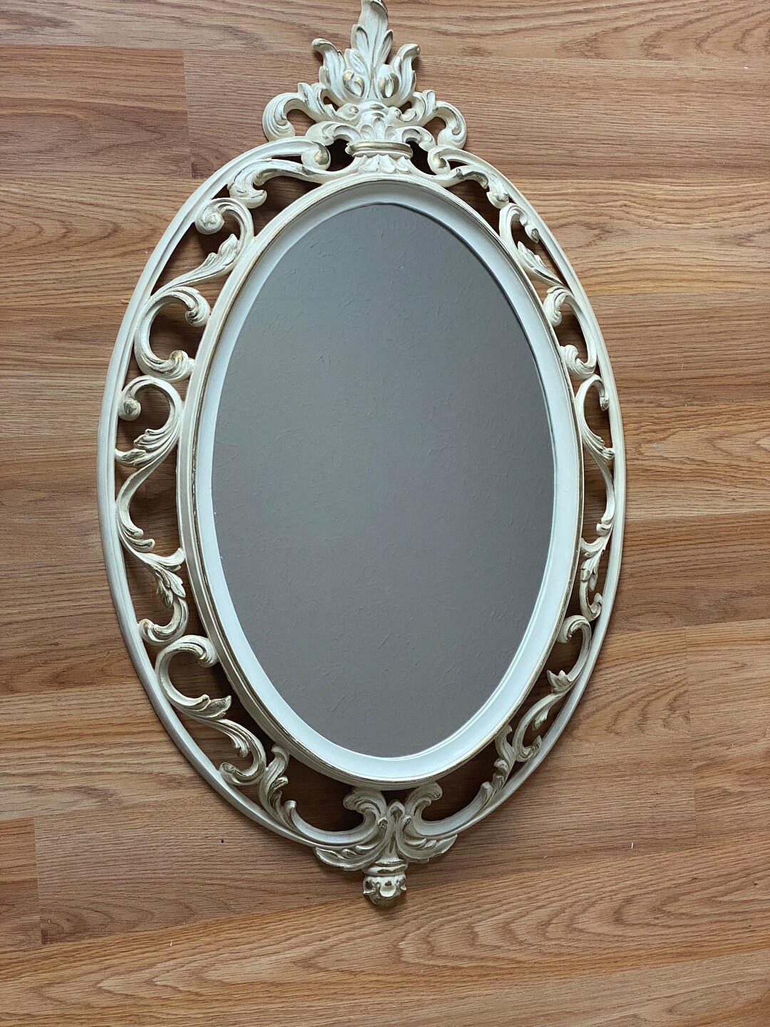 Vintage Mirror, French Provincial Oval Mirror, Syroco 1962, Ivory With ...