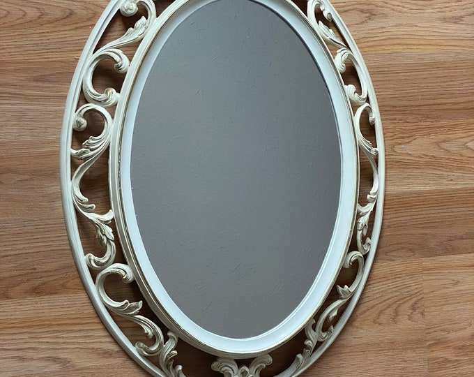 Vintage Mirror, French Provincial Oval Mirror, Syroco 1962, Ivory With ...