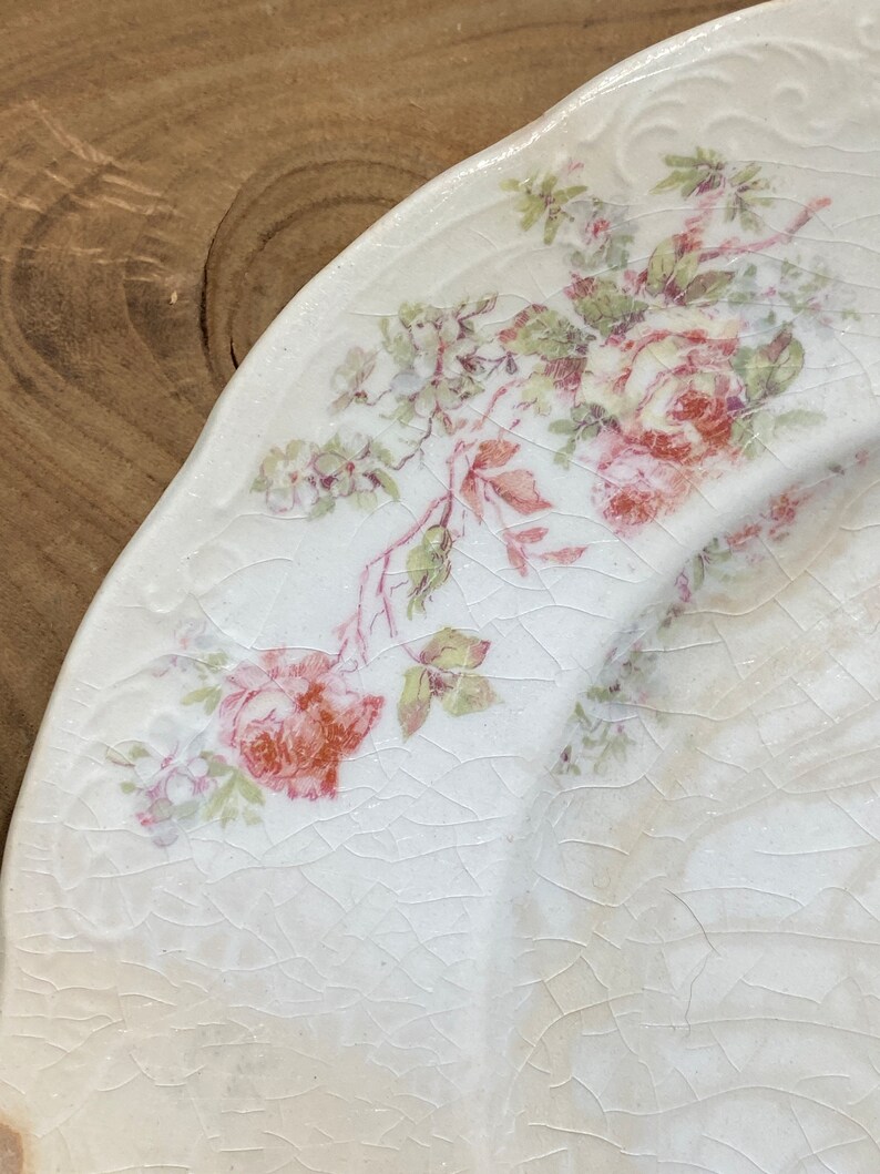 Antique Sevres Plate, Delicate Rose Pattern, Scalloped Edge, Shabby ...