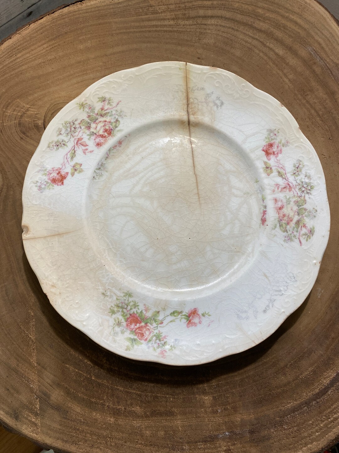 Antique Sevres Plate, Delicate Rose Pattern, Scalloped Edge, Shabby ...