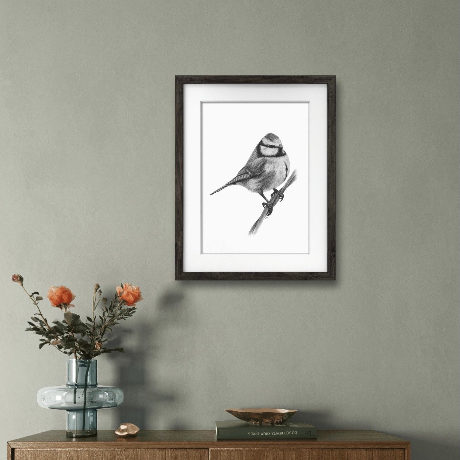 Coal Tit Pencil Drawing Original Drawing Bird Art Coal Tit Drawing Wall ...