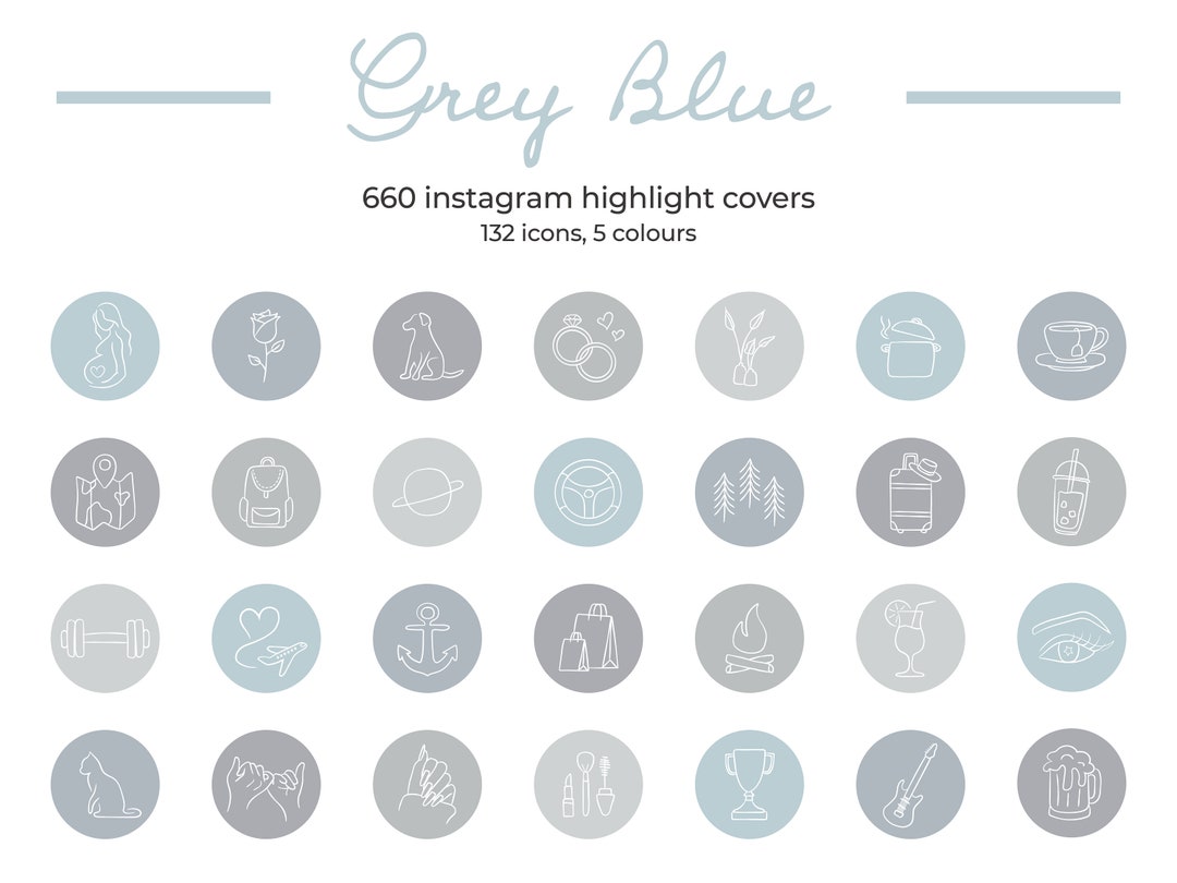 660 Instagram Line Art Highlight Covers, Grey Blue, Minimalistic ...