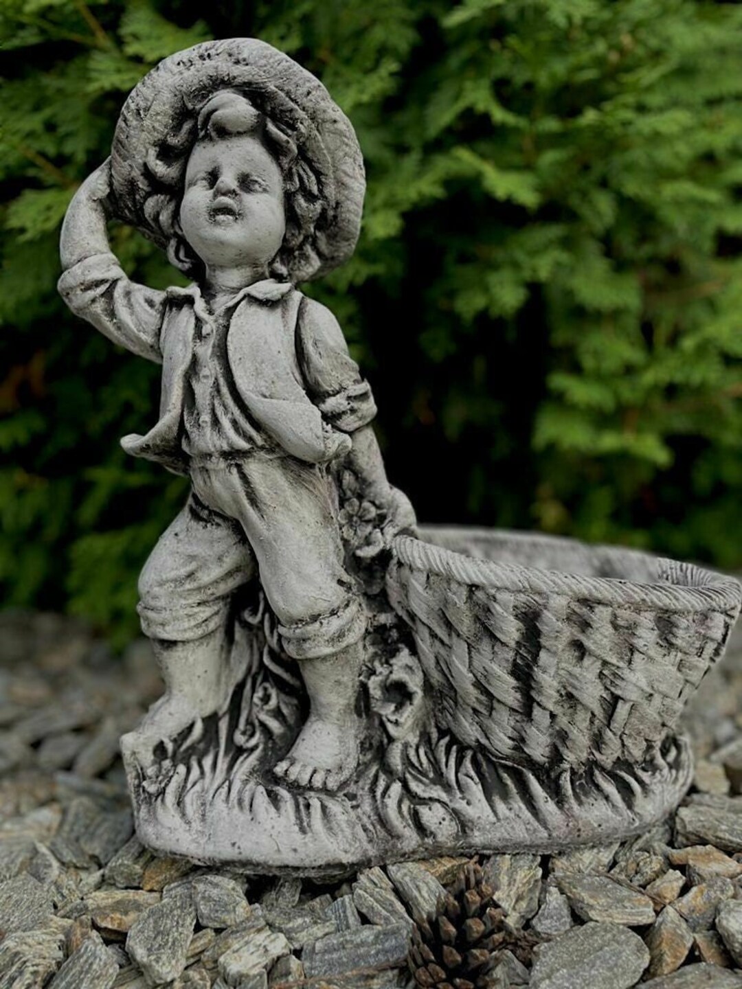 Boy With a Pot, Boy Figurine With Plant, Sculpture Flower Pot,stone Boy ...