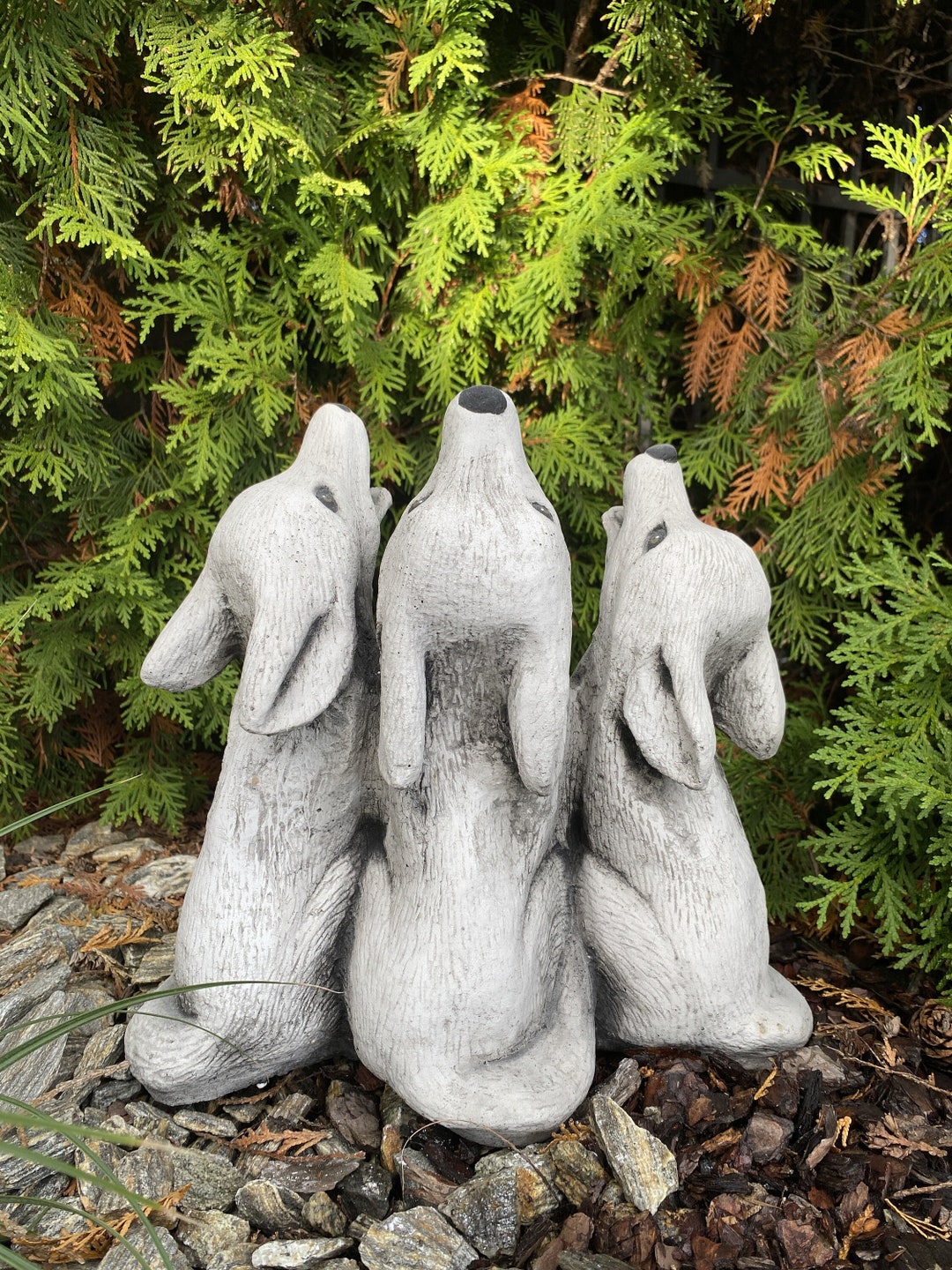 Baby Wolves Sculpture Sitting Howling Wolves Forest Animal Decor ...