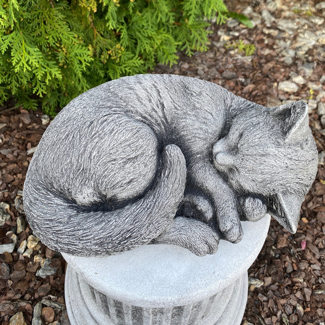 Sleeping Cat Figurine Cat Statue Outdoor Cat Concrete Cat Pet Memorial ...