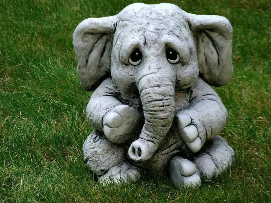 Stone Elephant Figurine,concrete Elephant, Elephant Sitting, Decorative ...