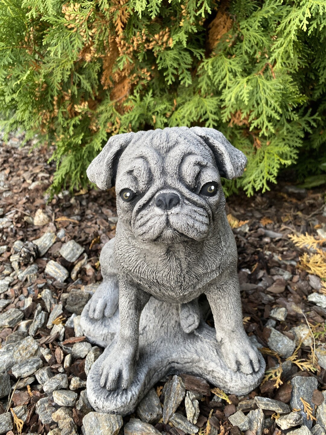 Realistic Pug Figure Sitting Pug Dog Decor Stone Pug Sculpture Outdoor ...
