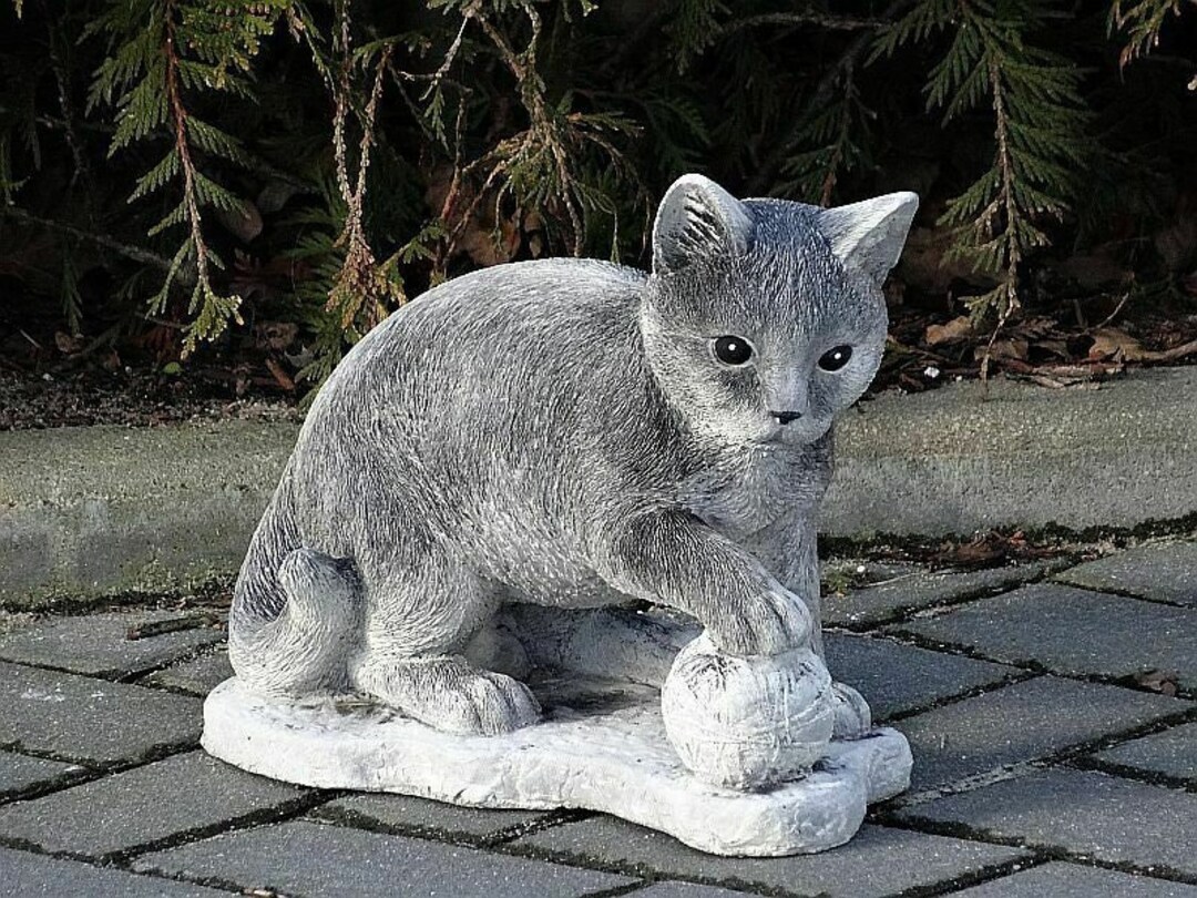 Cat With a Ball of Wool Garden Statue, Cat Stone Statue, Cat Memorial ...
