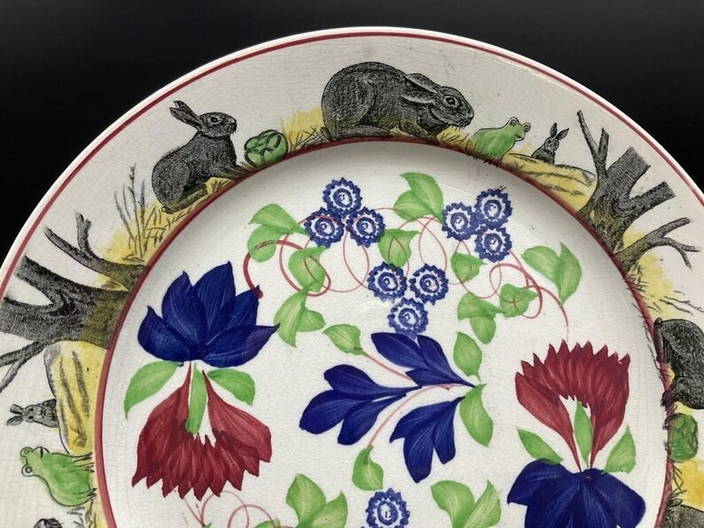 Antique English Ironstone Rabbit Stick Spatterware Plate - Virginia ...