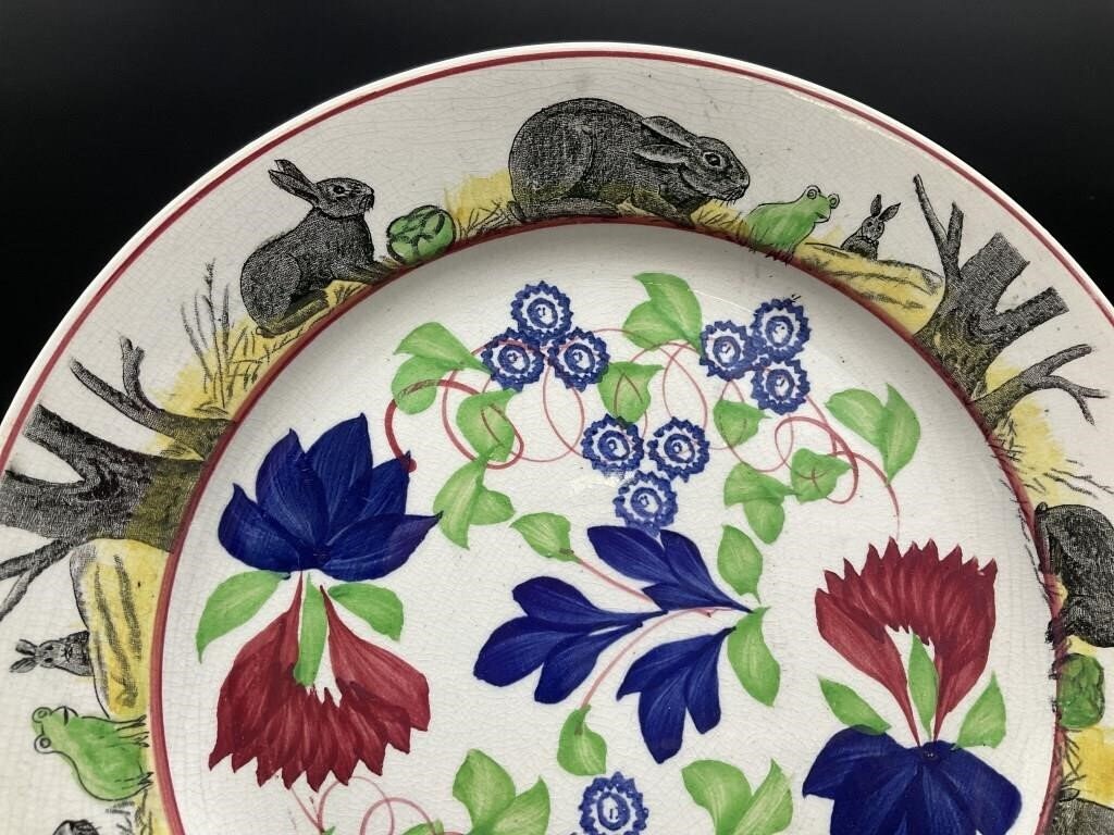 Antique English Ironstone Rabbit Stick Spatterware Plate - Virginia ...