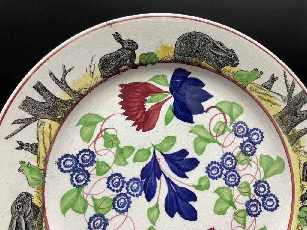 Antique English Ironstone Rabbit Stick Spatterware Plate - Virginia ...
