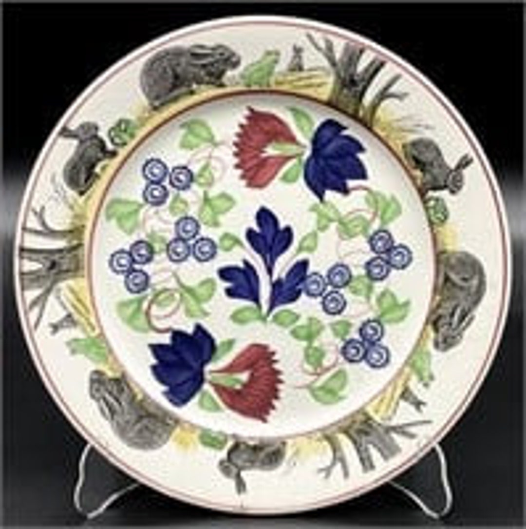 Antique English Ironstone Rabbit Stick Spatterware Plate - Virginia ...