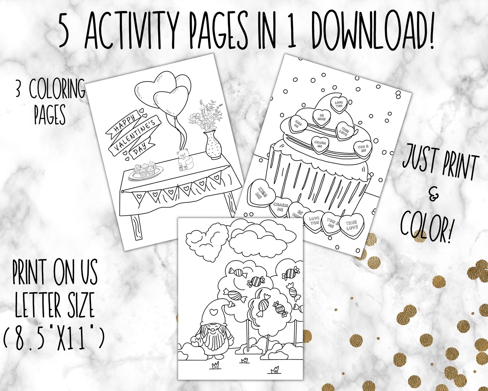 Printable Kids Valentine's Day Coloring and Activity Pages, Valentine's ...