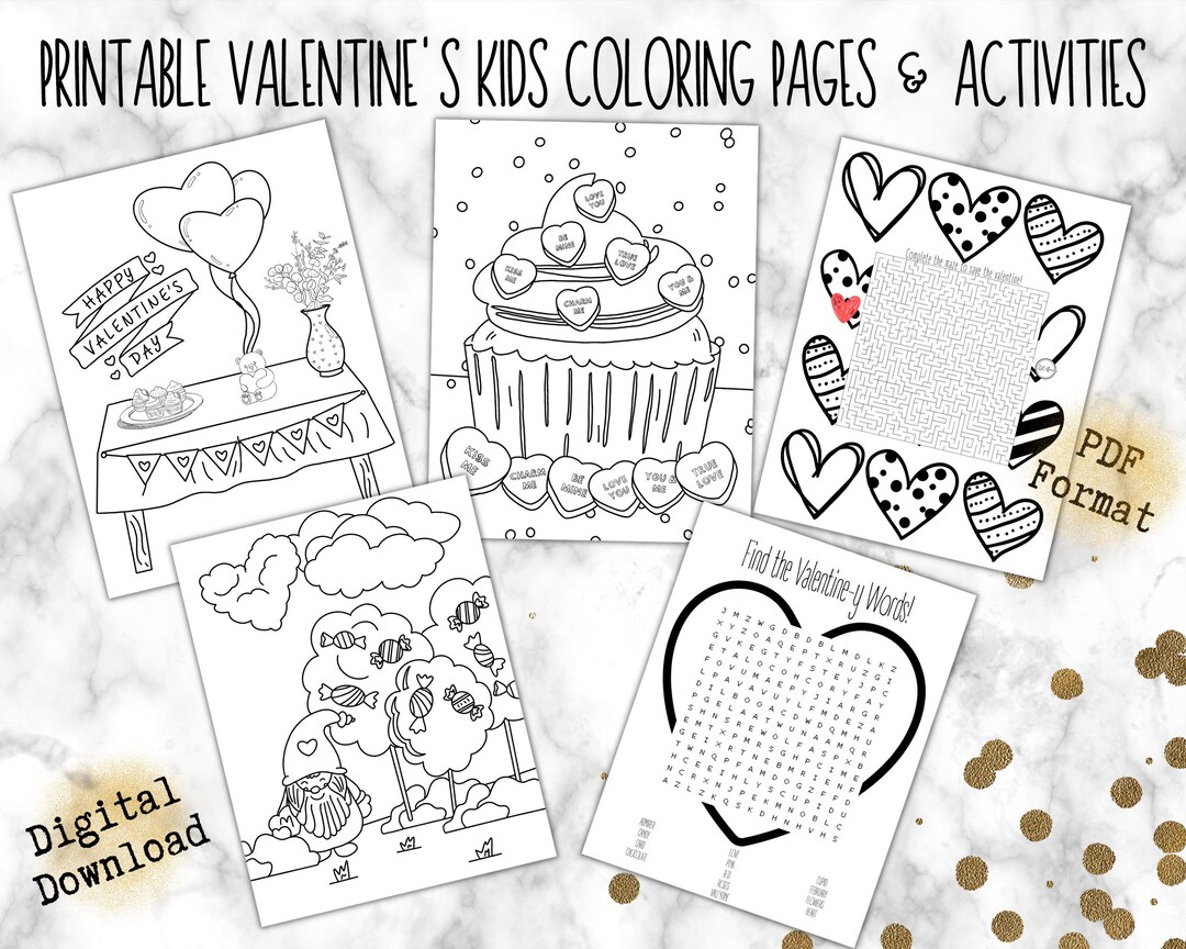 Printable Kids Valentine's Day Coloring and Activity Pages, Valentine's ...