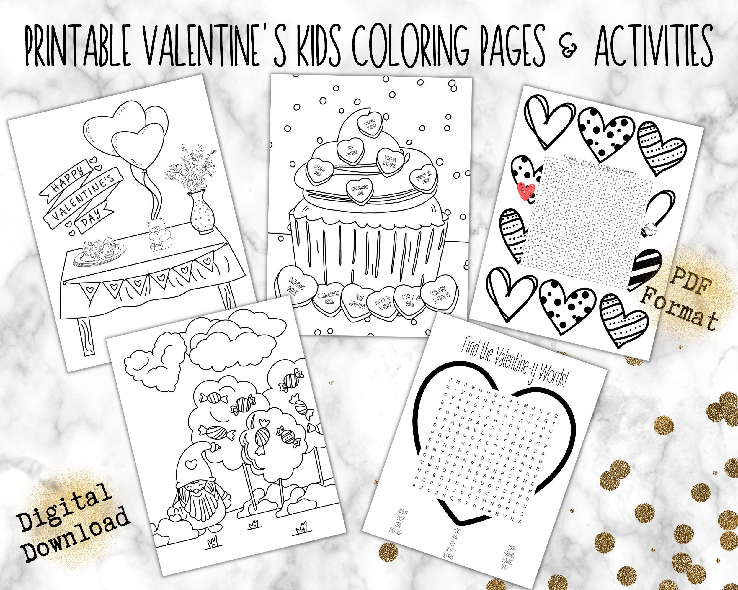 Printable Kids Valentine's Day Coloring and Activity Pages, Valentine's ...