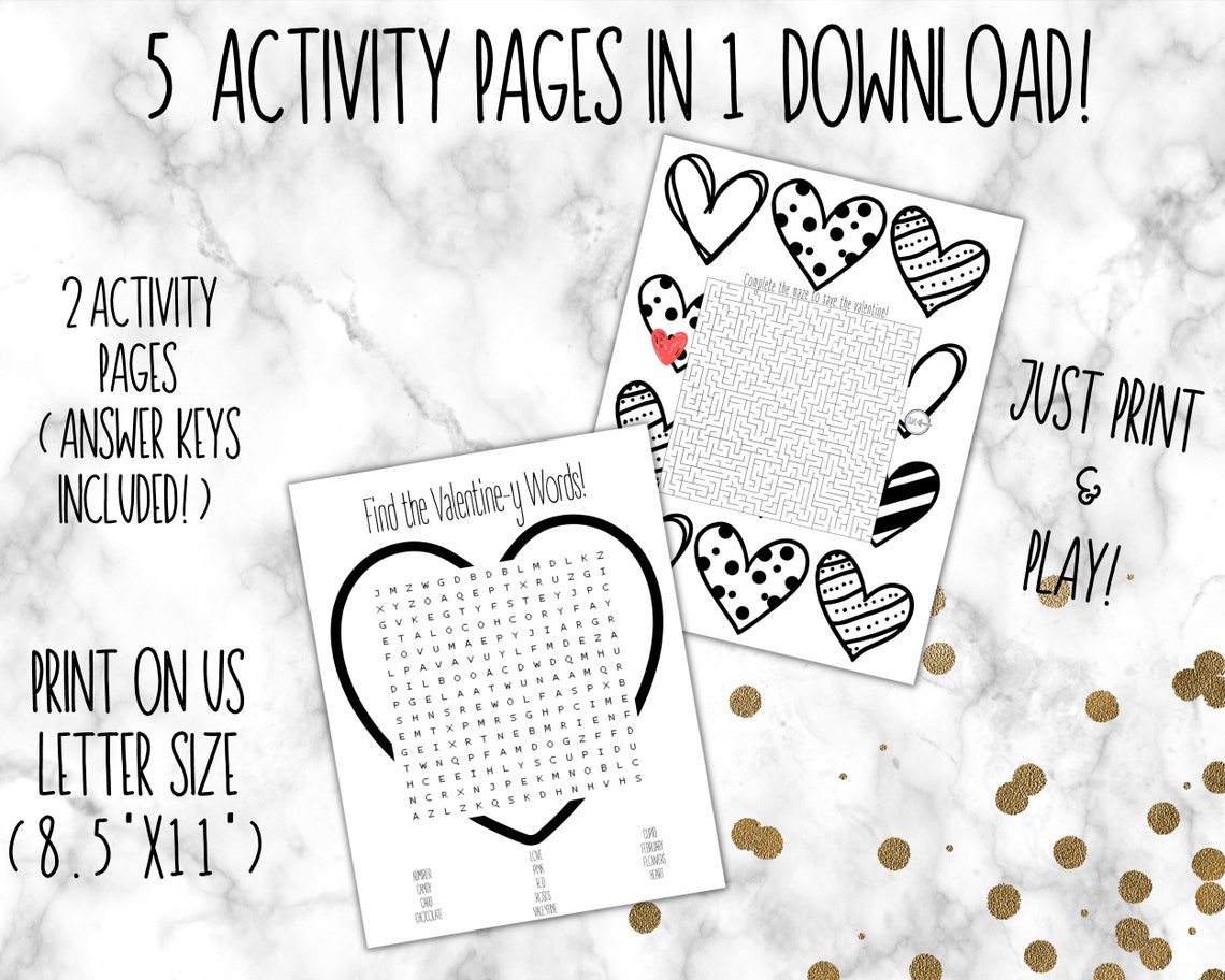 Printable Kids Valentine's Day Coloring and Activity Pages, Valentine's ...