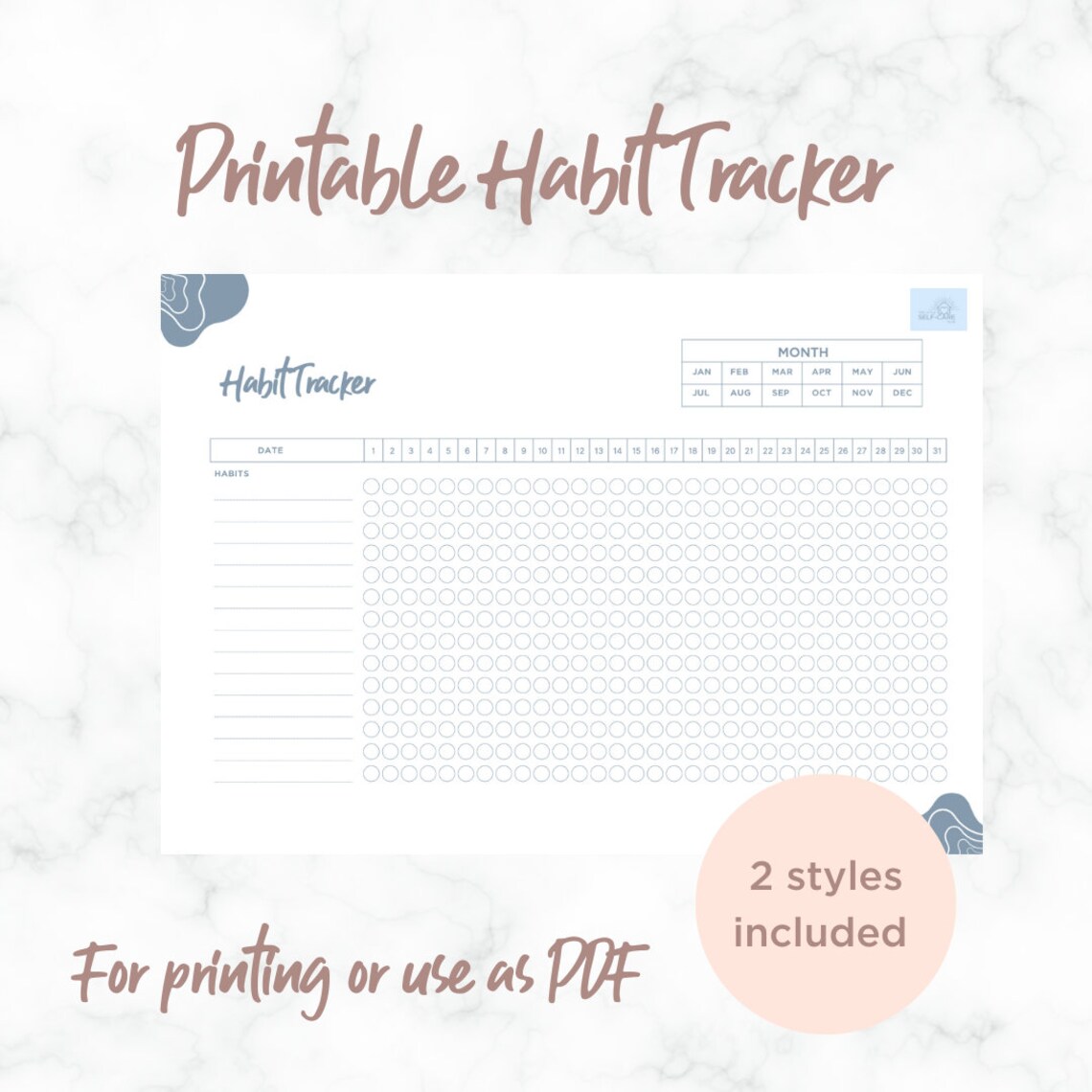 Habit Tracker, Printable Habit Tracker, Blue, Monthly Habit Tracker ...