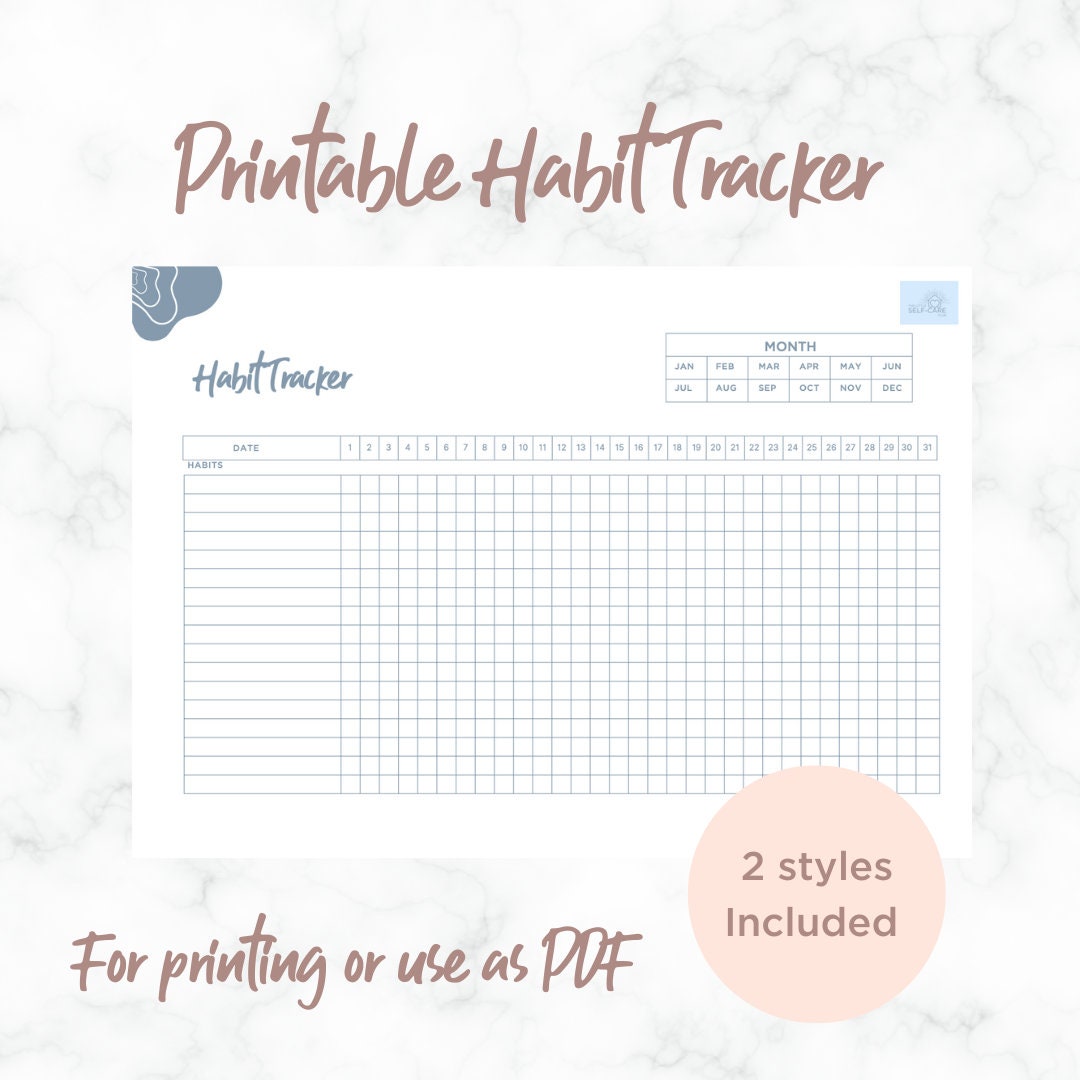 Habit Tracker, Printable Habit Tracker, Blue, Monthly Habit Tracker ...