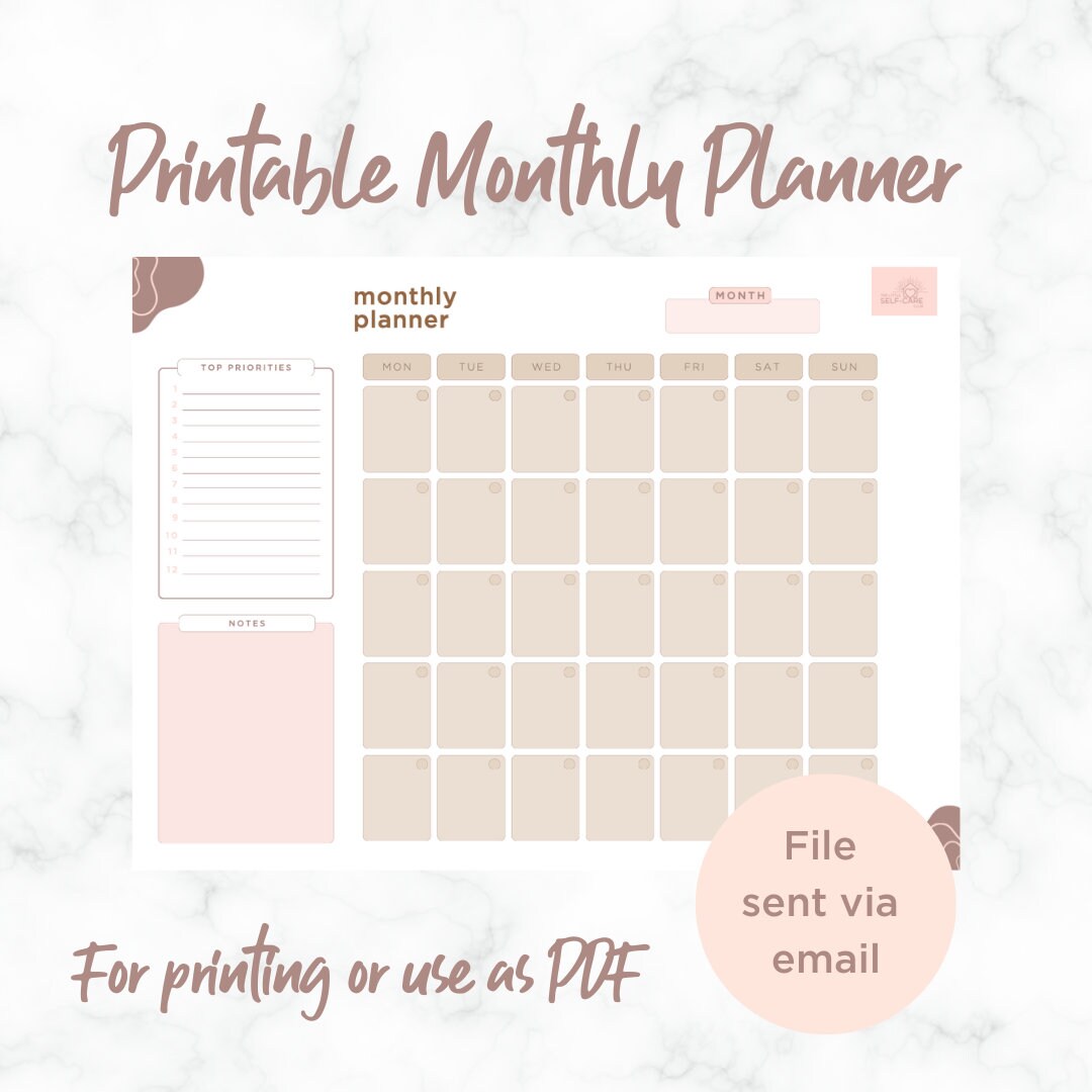 Monthly Planner Printable Landscape, Monthly Schedule, Month at a ...