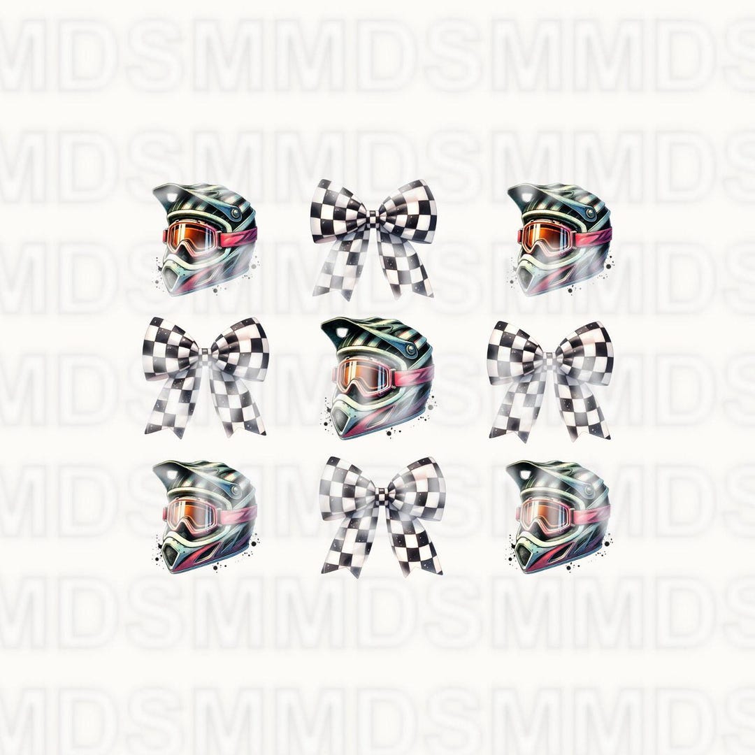 Racing Helmet & Checkered Bows PNG: Sublimation File (digital Download ...