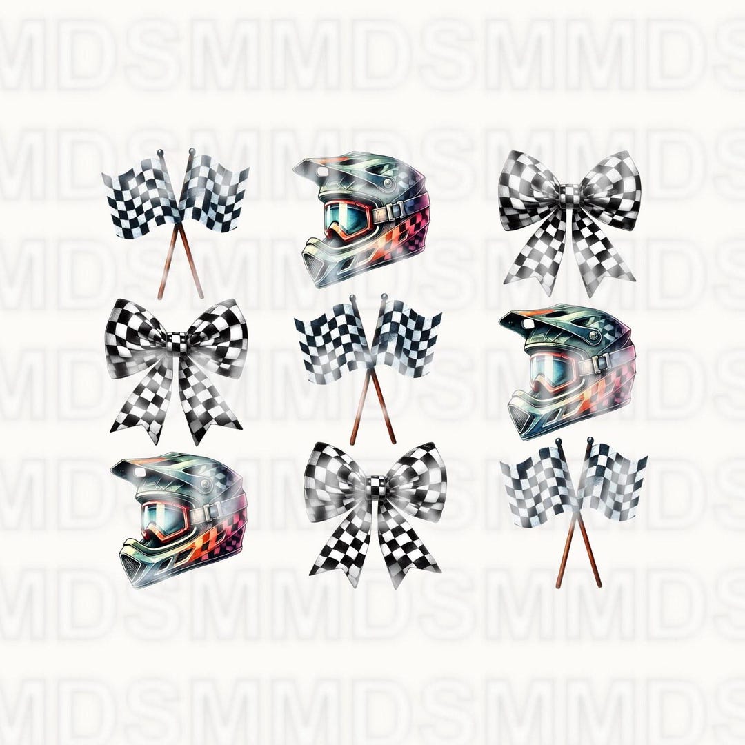 Racing Helmet & Checkered Bows PNG: Sublimation File (digital Download ...