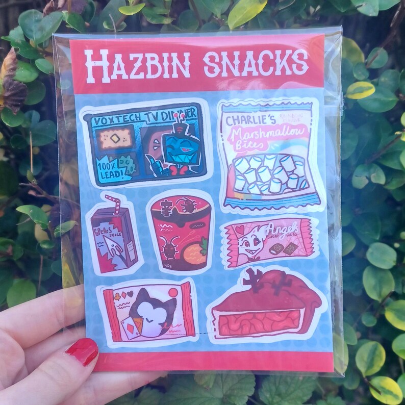 Hazbin Snacks Sticker Sheet | Vox, Alastor, Angel Dust and Charlie ...