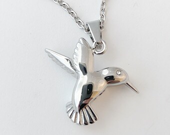 Choose Gold or Silver Hummingbird Stainless Steel Urn Necklace Ashes ...