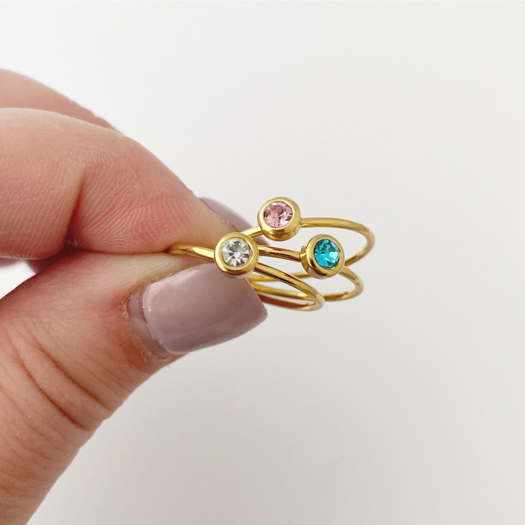 Gold Birthstone Gem Ring, Stacking Rings - Etsy
