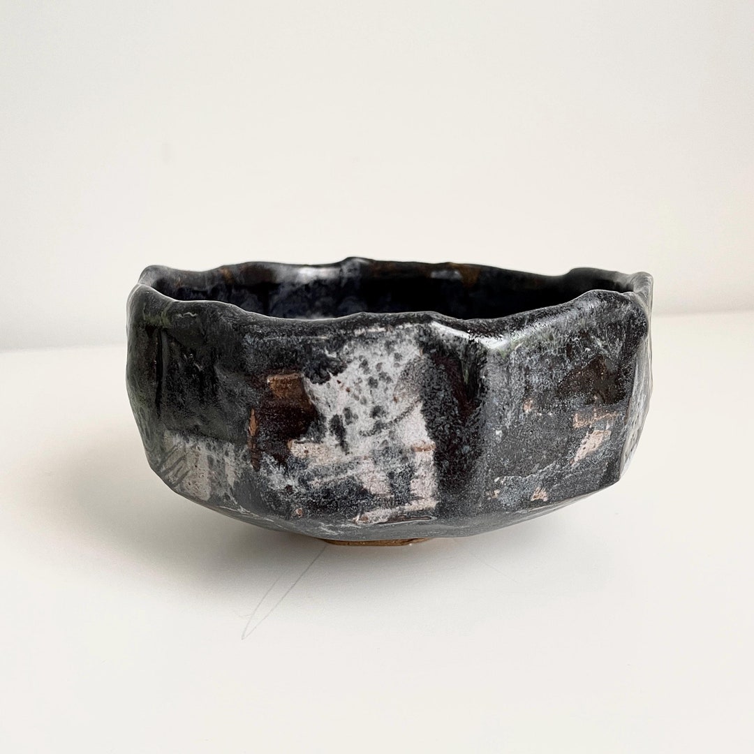 Weighty Kurinuki Handbuilt Chawan Bowl / Black Matcha Latte Tea Bowl ...