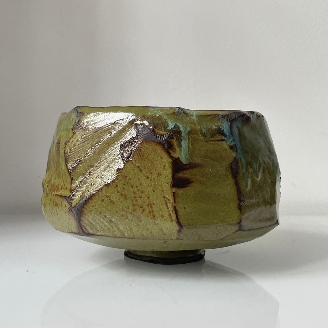 Large Green Kurinuki Handbuilt Chawan Bowl / Wabi Sabi Table Decor ...