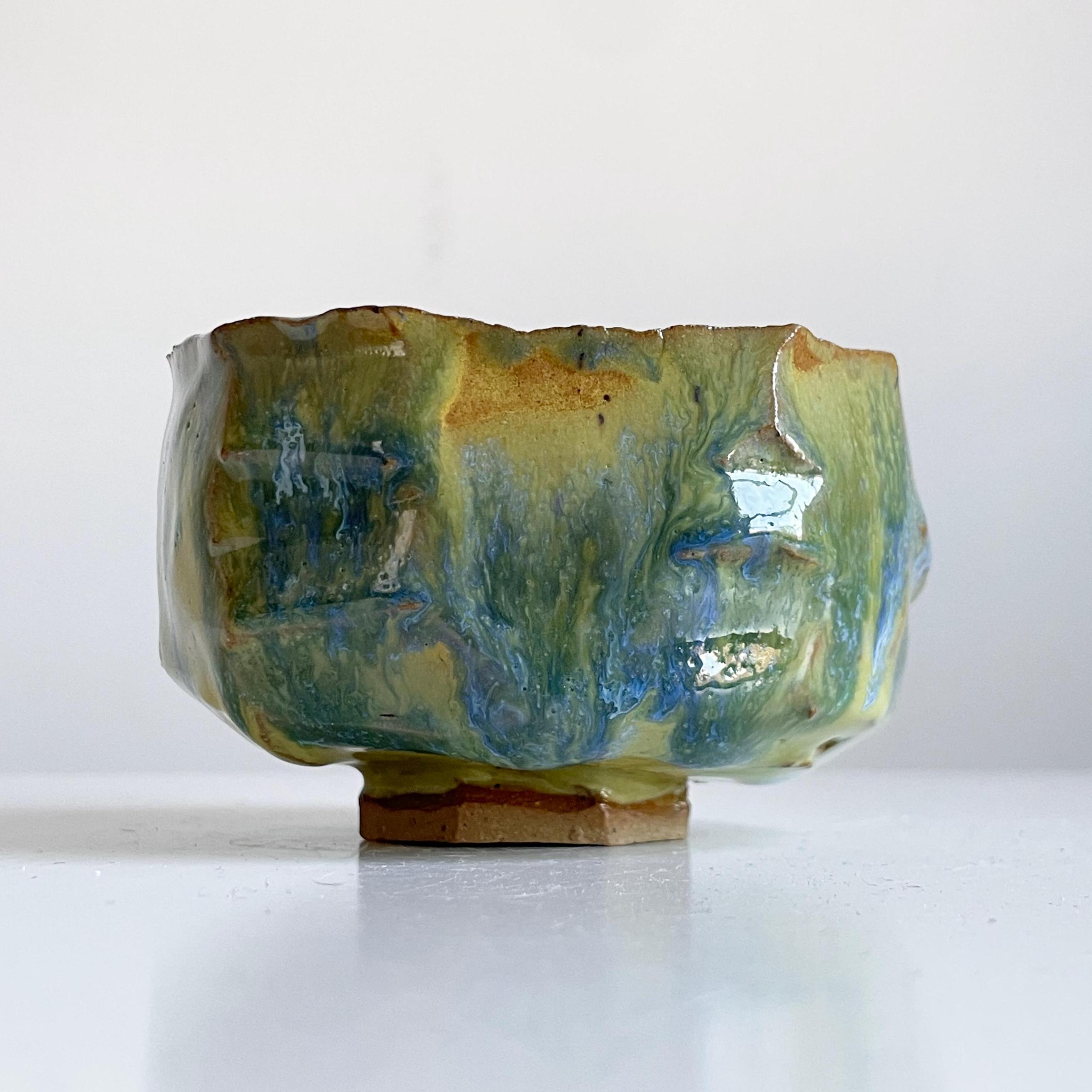 Kurinuki Handbuilt Chawan Tea Cup Bowl / Chatreuse Blue Tones / 5 X 3 ...