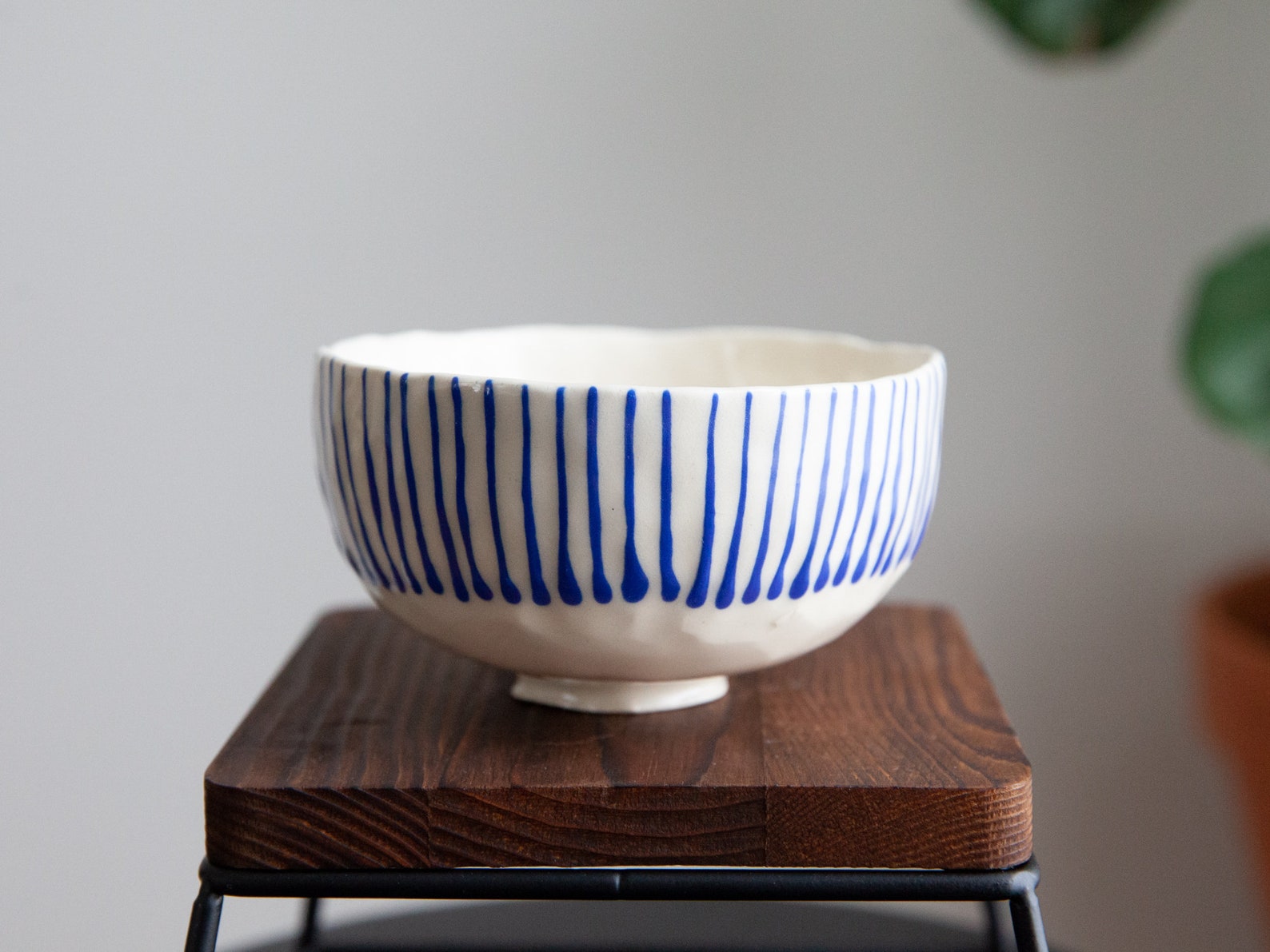 Sominceramics / Pinched Handmade Blue Striped Smal Chawan Bowl - Etsy