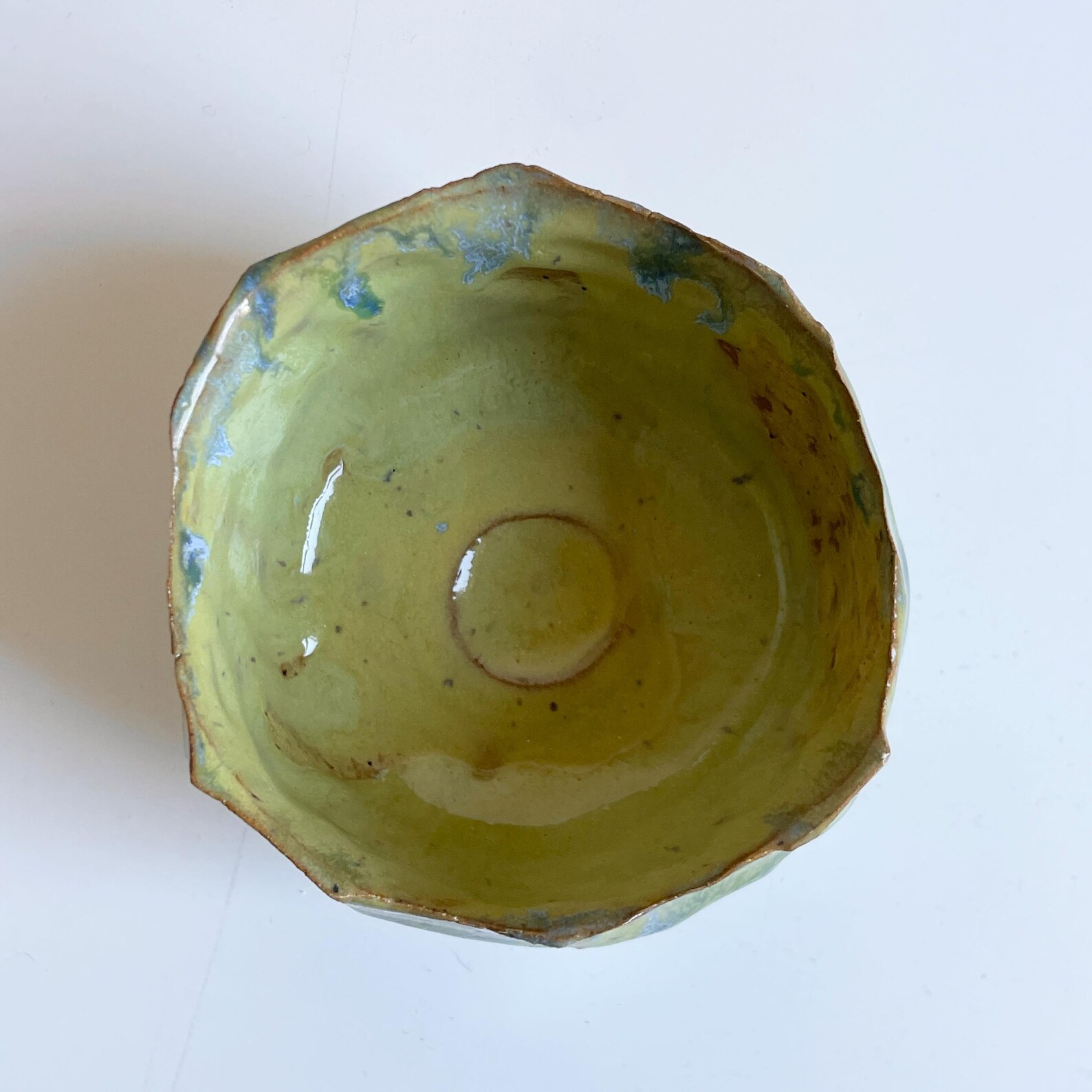 Kurinuki Handbuilt Chawan Tea Cup Bowl / Chatreuse Blue Tones / 5 X 3 ...