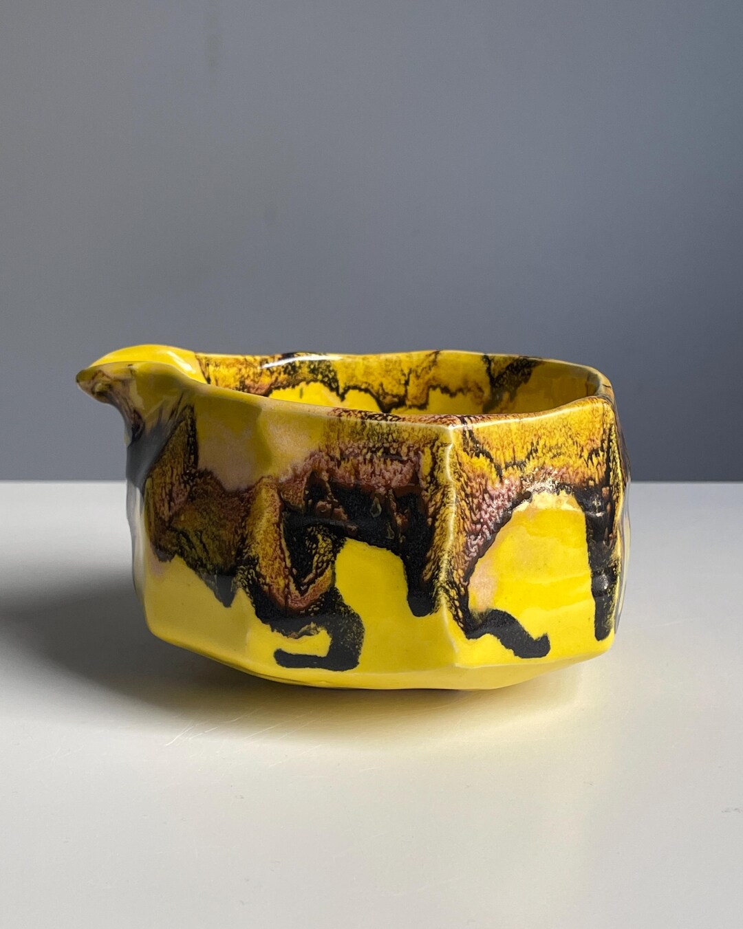 Handmade Kurinuki Chawan: Yellow Black Glaze Tone Matcha Tea Bowl With ...