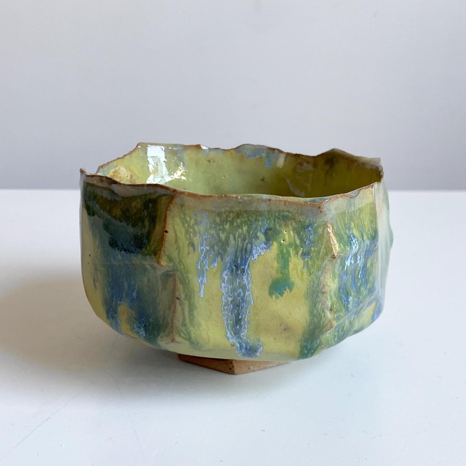 Kurinuki Handbuilt Chawan Tea Cup Bowl / Chatreuse Blue Tones / 5 X 3 ...