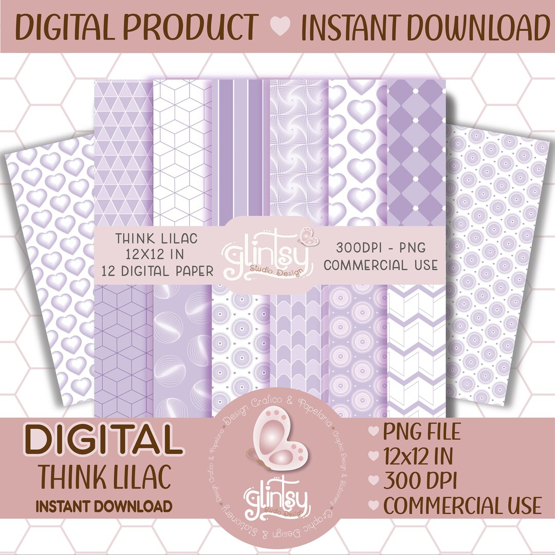 12 Think Lilac Digital Paper, Commercial Use PNG Pastel Lilac Paper ...