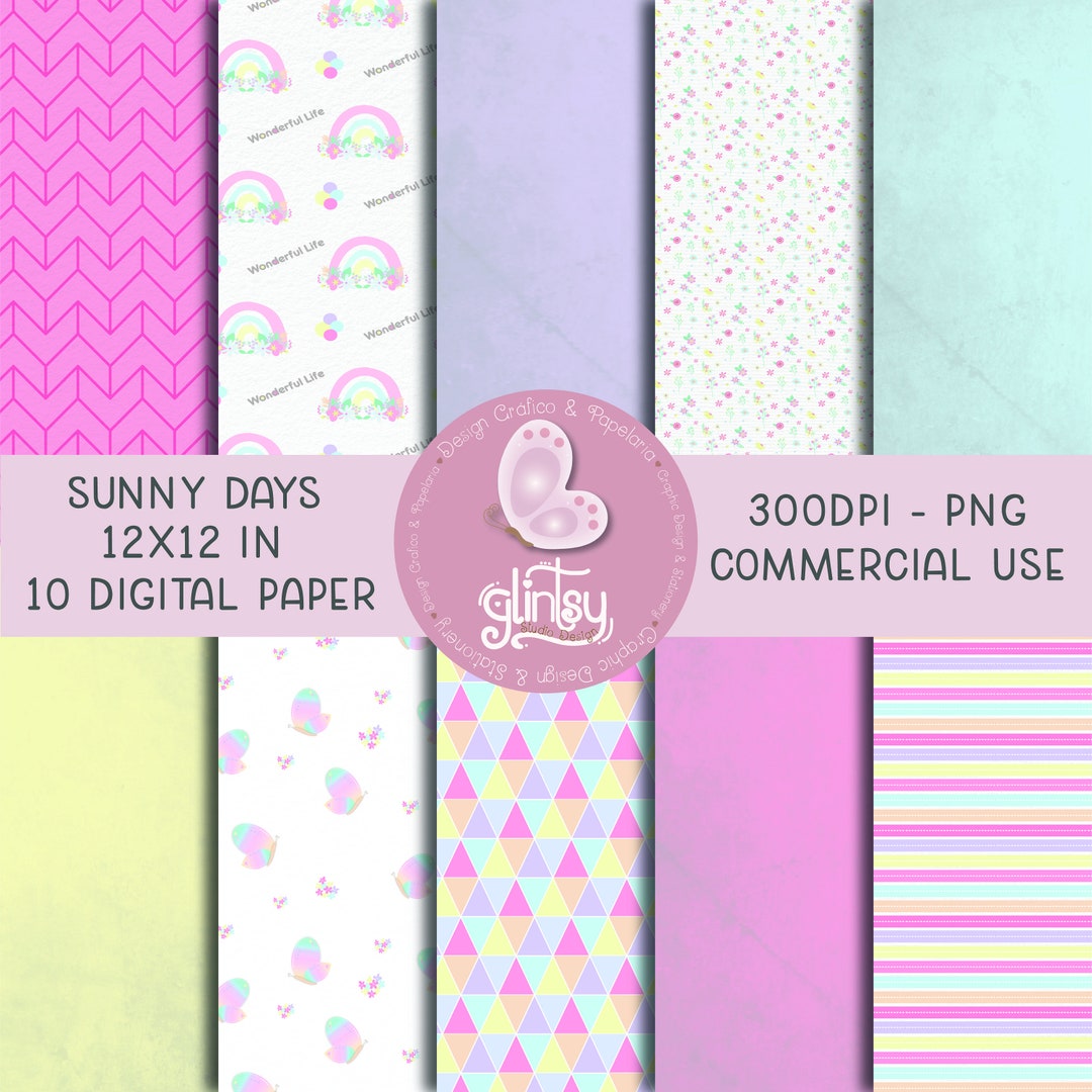 10 Sunny Days Digital Paper, Commercial Use PNG Butterfly Paper ...